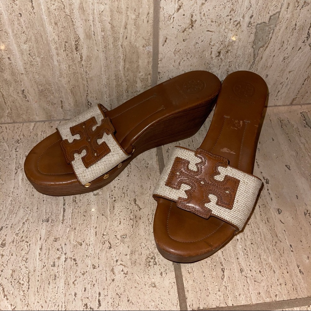 Tory Burch Wedge Canvas Leather Platform Sandal - Gem